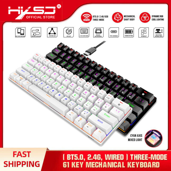 HXSJ L800 Three-mode Mechanical Keyboard 61 Keys RGB Keyboard Support ...