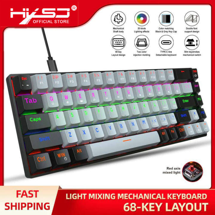 HXSJ V800 Wired Mechanical Keyboard 68 Keys RGB Gaming Keyboard with ...