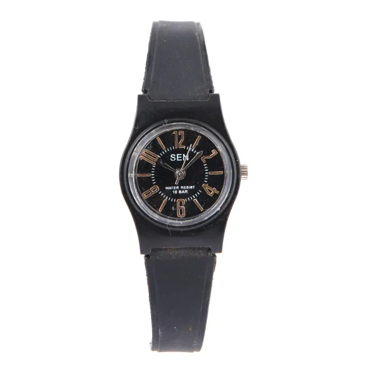 Nice looking seh brand black analog dial women watch with fiber belt ...