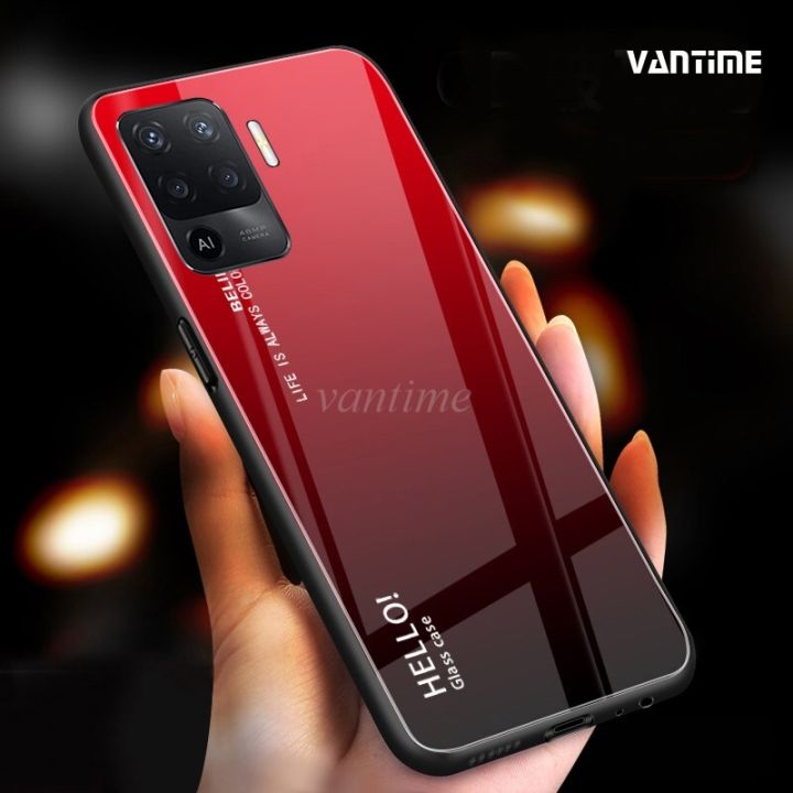 Vantime for OPPO F19 Pro Case Gradient Phone Back Hard Glass Cover ...