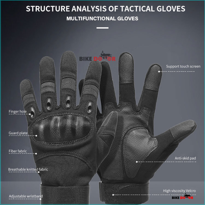 Military Grade Tactical Carbon Fiber Touch Screen Enable Hand Gloves For Bike (Heavy Duty Full ...