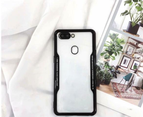 Oppo A3s/ A5 Premium Hybrid Silicone Hard Back Tempered Glass Case ...