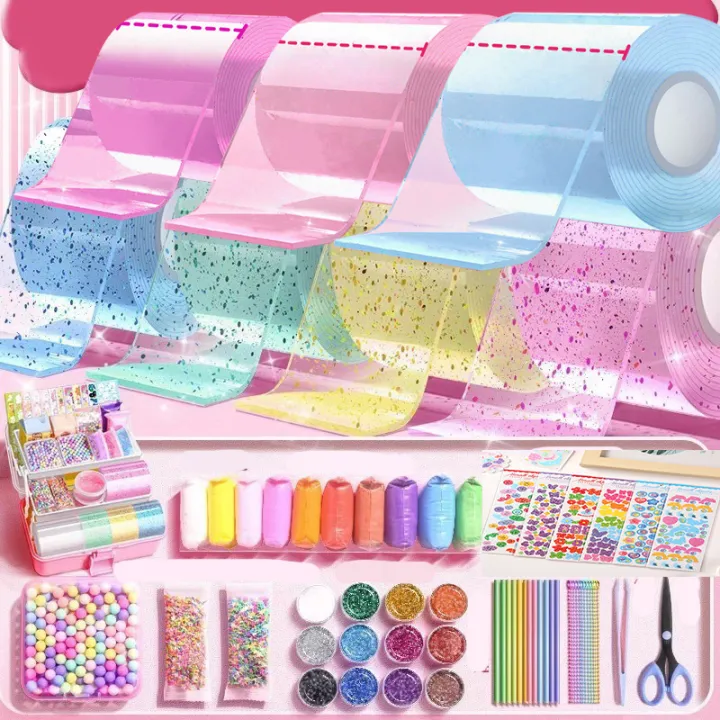 DIY Blow Bubble Nano Tape Full Set of PET Nano Glue Knead Music Double ...