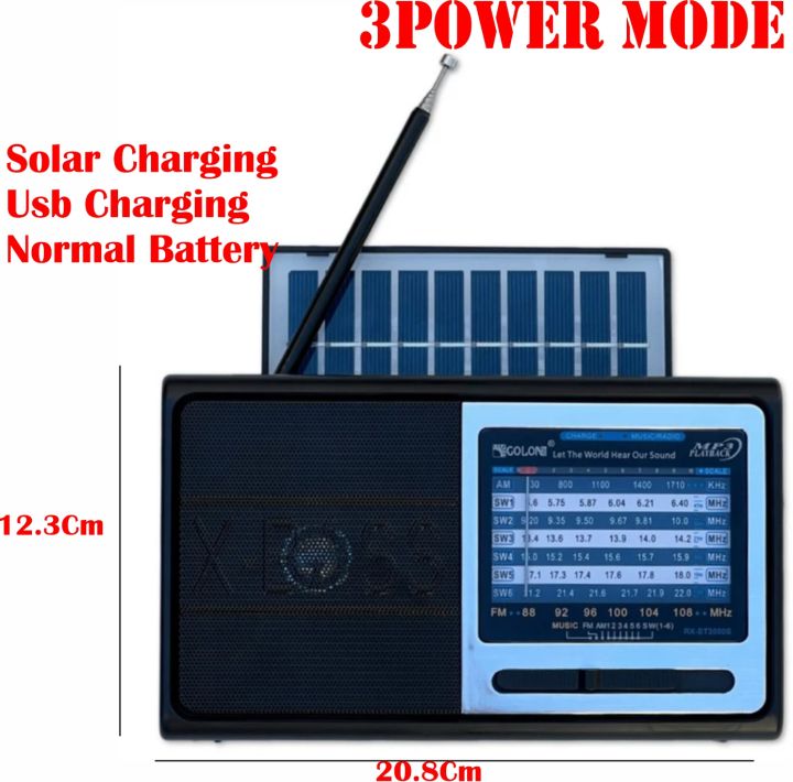 FM Radio Golon RX-BT3040S, Solar panel, Bluetooth, USB, SD | Daraz.lk