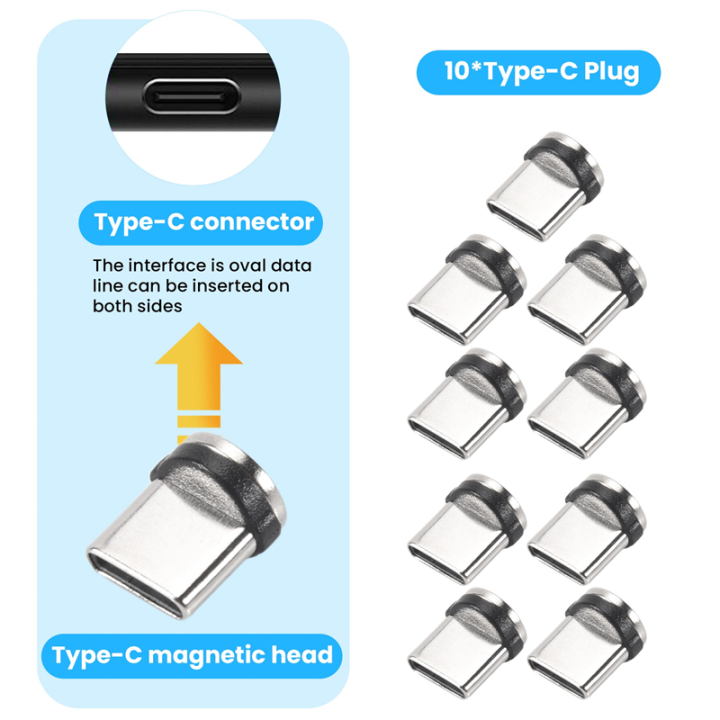 10PC/SET Round Magnetic Cable Plug 8 Pin Type-C Plugs Fast Charging ...