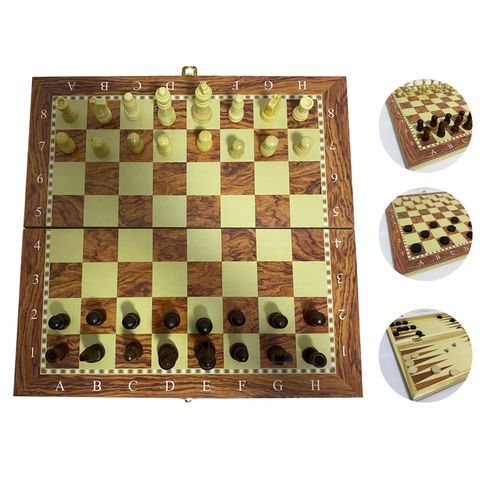 Generic Portable 3 in 1 Chess Set Folding Wooden Chess Board | Daraz.lk