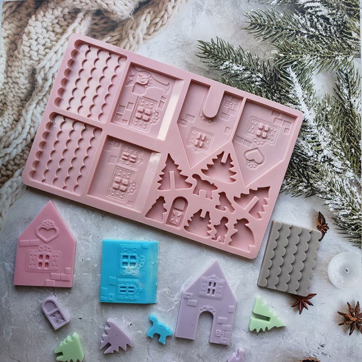 1Pc Building Block Christmas House Chocolate Mold Silicone Mould ...