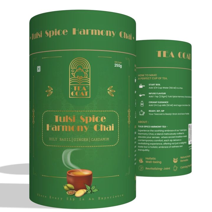 TEACOAT Tea | Tulsi Spice Harmony Chai -250g | Ginger Cardamom | Holy ...