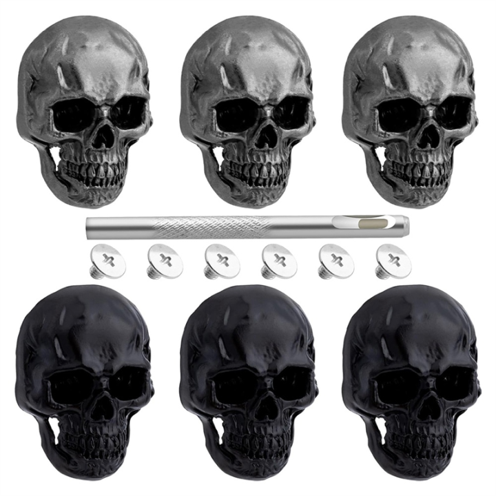 6pcs Skull Head Buttons Screws with Drilling Tool Gothic Style Skull ...