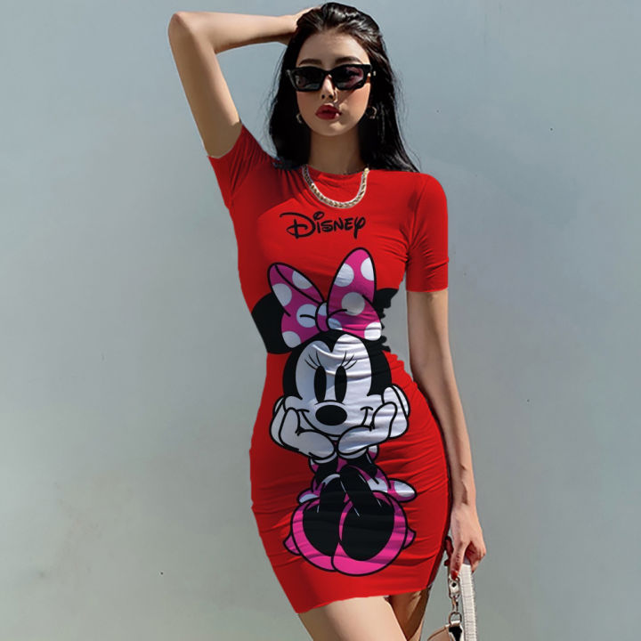 Disney Minnie Mickey Mouse Cute Cartoon Print Short Sleeve Night Club ...