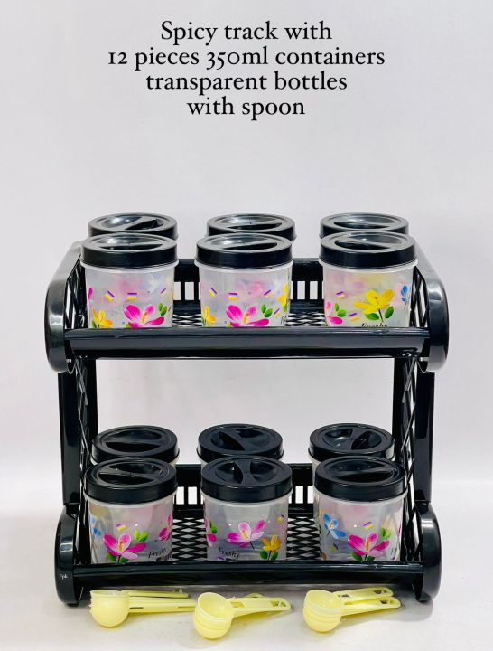 Spices Container 12 Pcs Flora Transparent Bottle Set with 2 Layer Multi ...