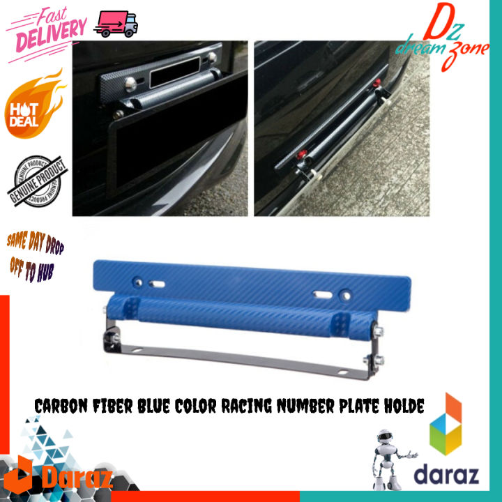 Carbon Fiber Blue Color Racing Number Plate Holder Adjustable Mount ...
