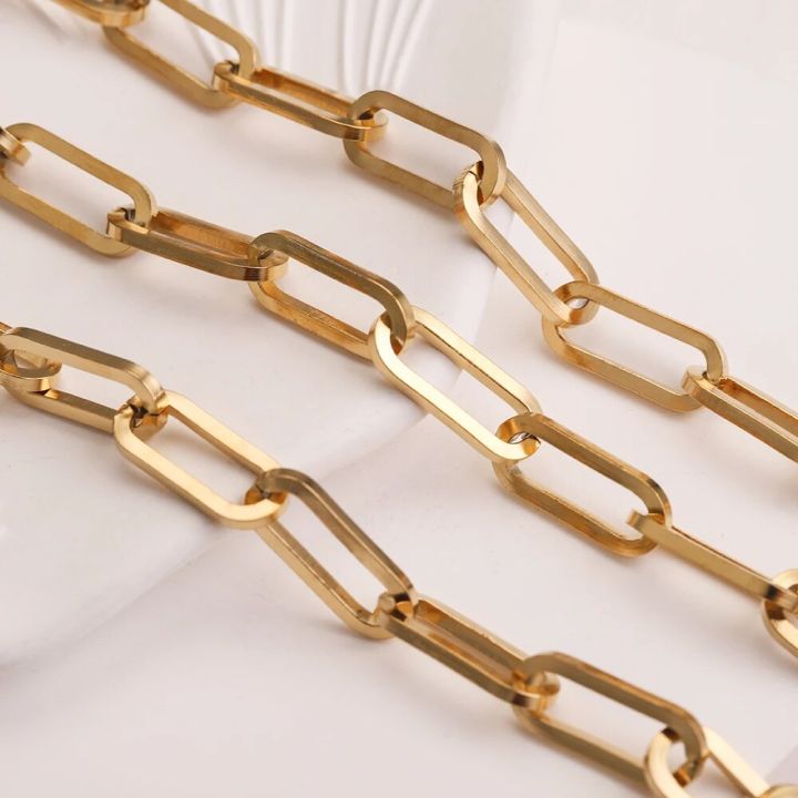 1M Paper clip Stainless Steel Chains Oval Flat Cable Gold-Plate Chain ...