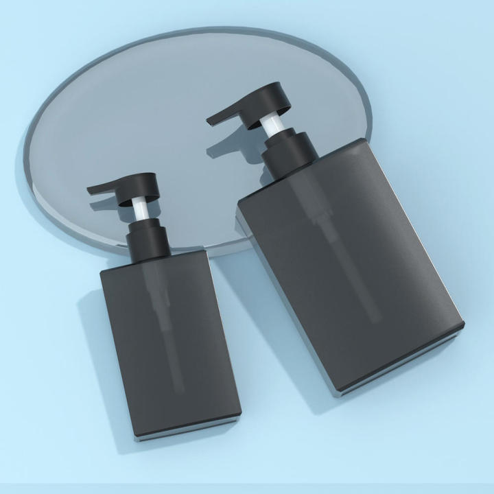 plastic 200ml refillable shower bottle Square black Frosted High-end ...