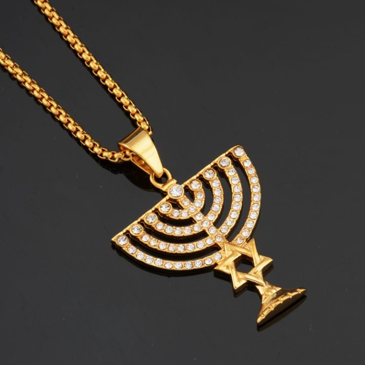 Menorah Happy Hanukkah Necklaces Golden Stainless Steel Jewelry Star Of ...