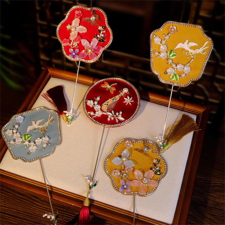 Red Hand Fan Round Fan Handheld Silk for Chinese Wedding Photography ...
