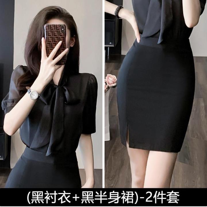 Black Shirt Short Sleeve Chiffon Shirt Hotel Reception Work Clothes ...