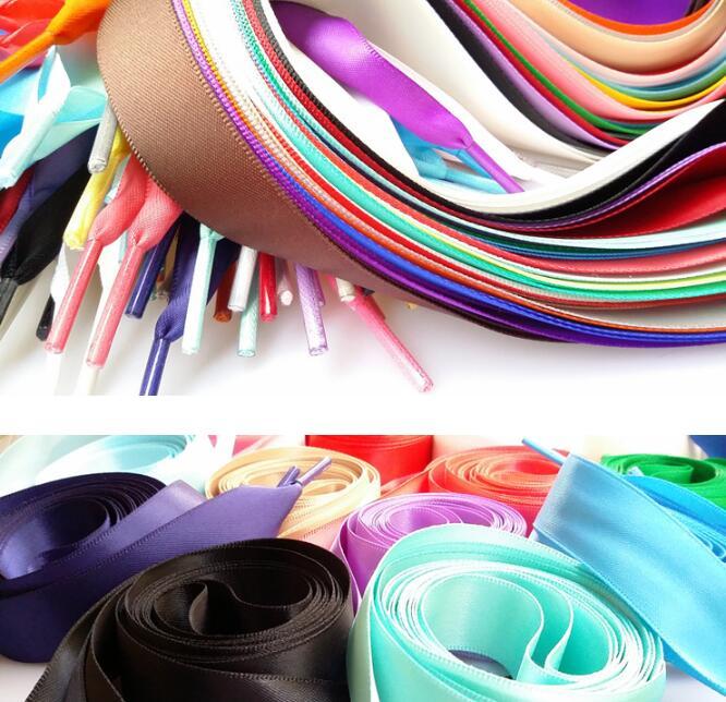 1 Pair High Quality Silk Fabric Shoelace Candy Color Flat Satin Silk ...