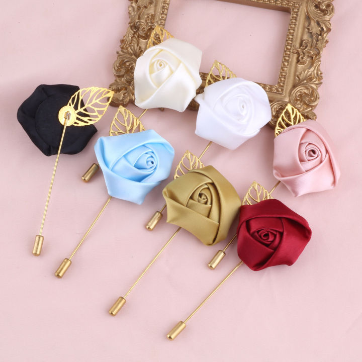 [ New ] Groom Groomsman Suit Lapel Pin Rose Bud Gold Leaf DIY Men's ...