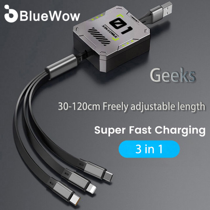 【Ready-made】Geeks 1.2M Retractable Three-in-one Data Cable Small Square ...