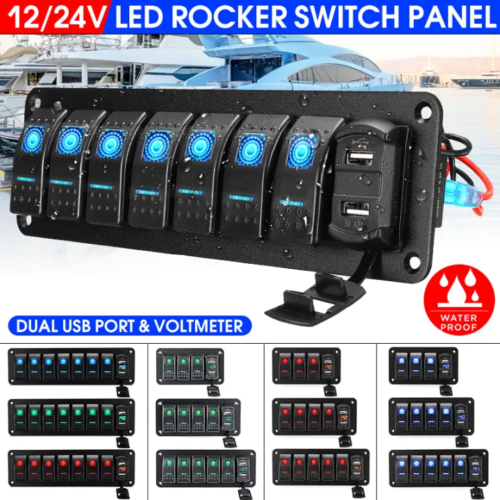 8 Gang Rocker Switch Panel Circuit Breaker LED Waterproof Car Marine ...