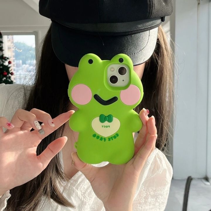 Korean Cute 3D pink face Love heart bowknot frog silicone soft hone case for iphone 12 13 14 15 ...