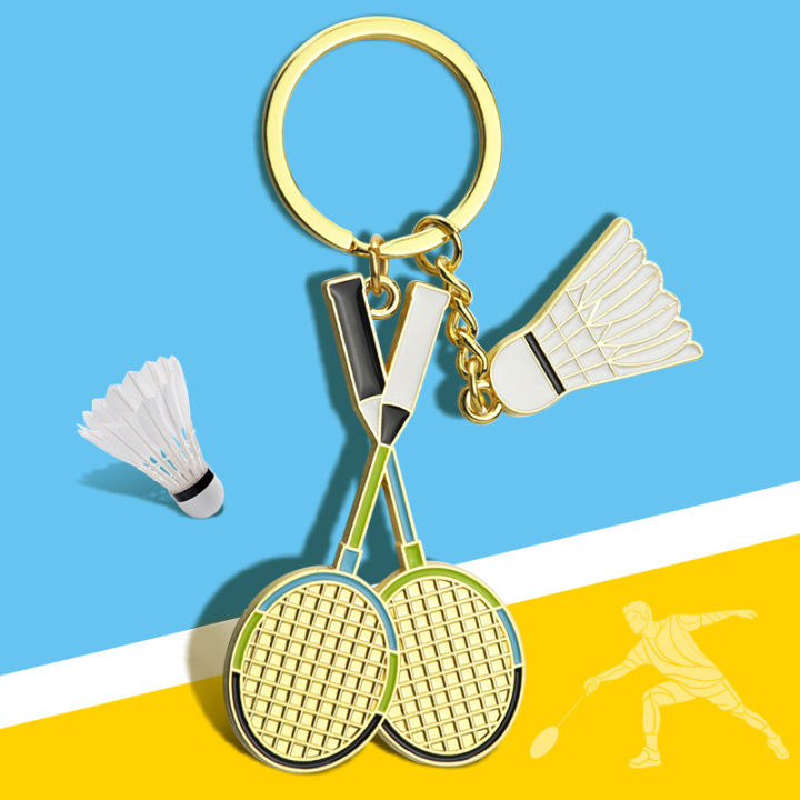 Creative Metal Badminton Racket Pendant Keychain Mini Shuttlecock ...