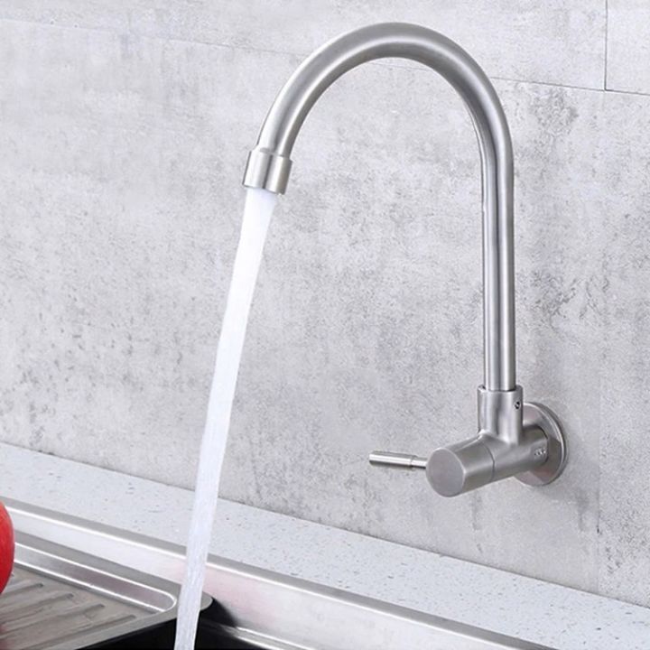 Stainless Steel Wall Mounted Kitchen Sink Tap Matt Silver Kitchen Tap ...