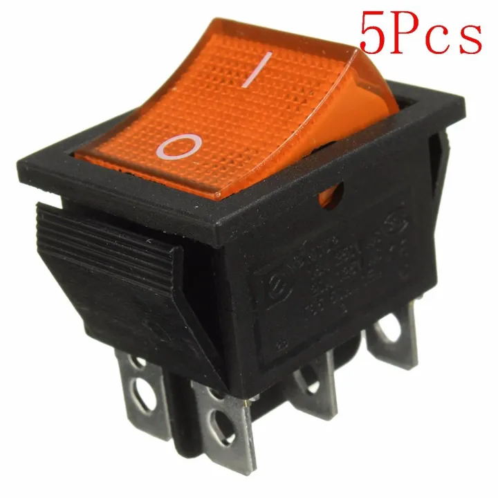 5x Universal 6Pin DPDT On-On Mini Yellow Momentary Rocker Switch w/ LED ...
