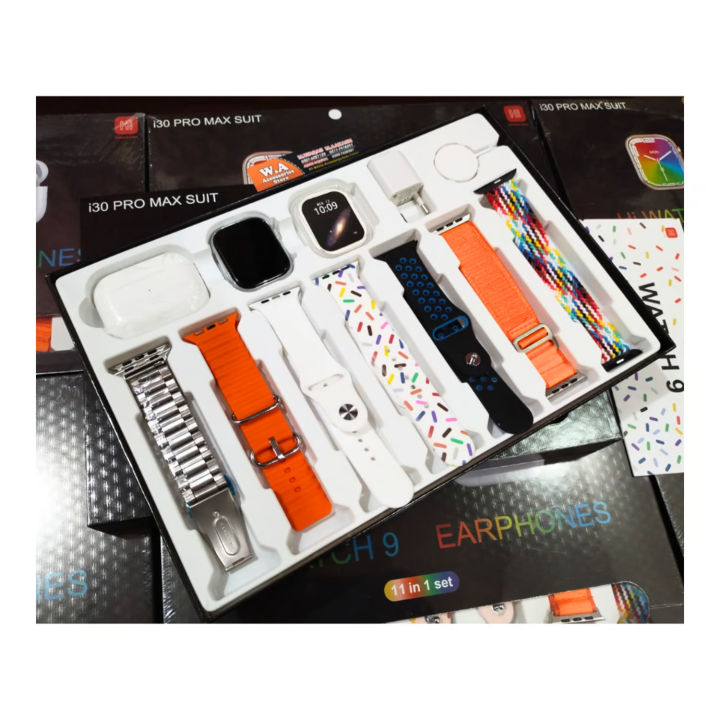 i30 Pro max suit 11 in 1 set With airpods wireless charger smartwatch ...