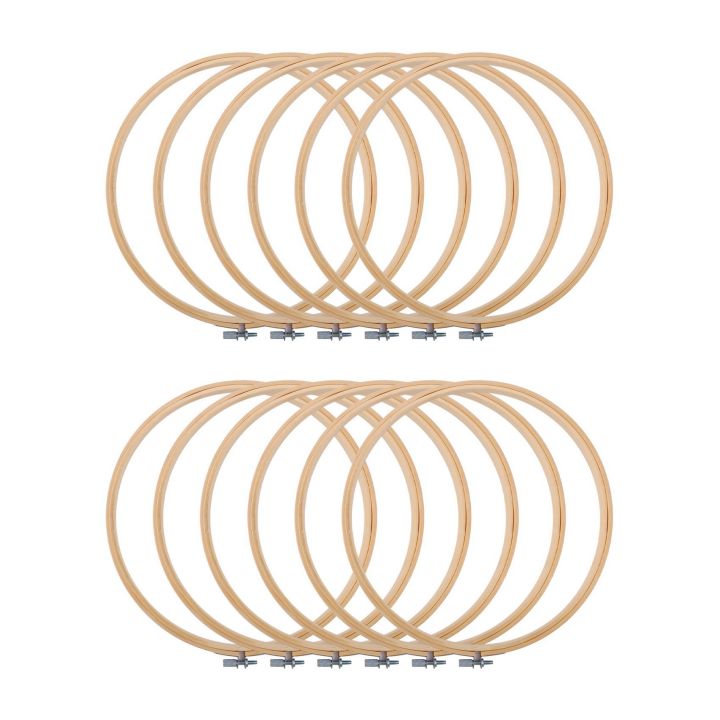 12 Pieces 10 Inch Embroidery Hoops Wooden Round Adjustable Bamboo ...