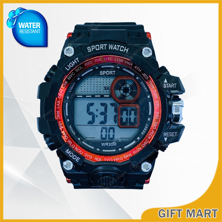Watch Dual Time Digital & Analog Casual Men's Sport Watch Red Black ...