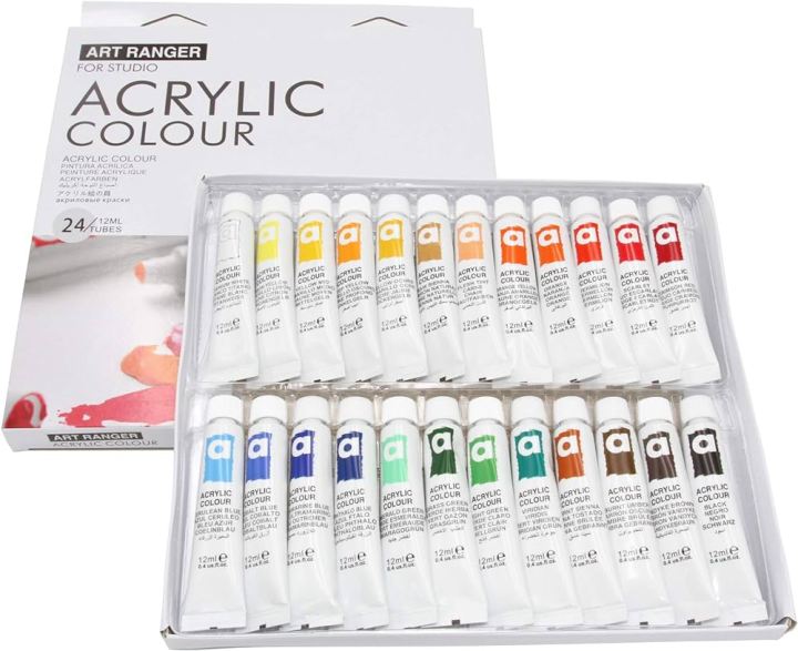 Art Ranger Acrylic Colours Paint Sets 24 Colors x 12 ml Paint Shades ...
