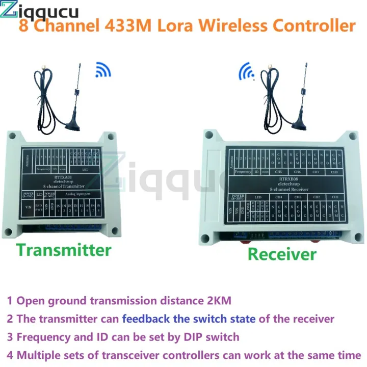 8ch 433m Lora Remote Controller Feedback Point-To-Point Wireless Io ...