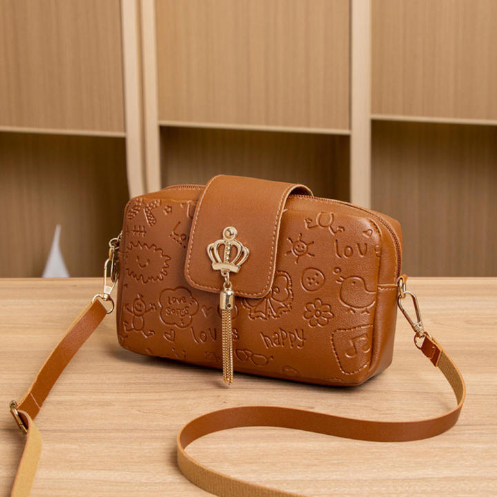Print Women Handbag Cute Solid color Pu leather Crossbody Bags Casual ...