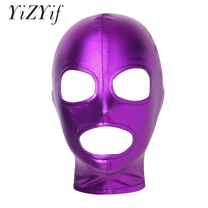 Uni Mens Womens Full Face Mask Latex Head Mask Shiny Metallic Open Eyes ...
