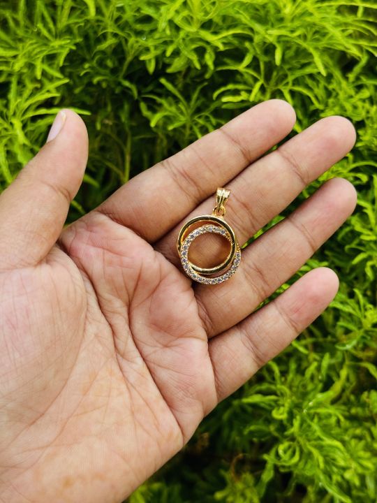 Gold plated rich look new design double round pendant with white stone ...