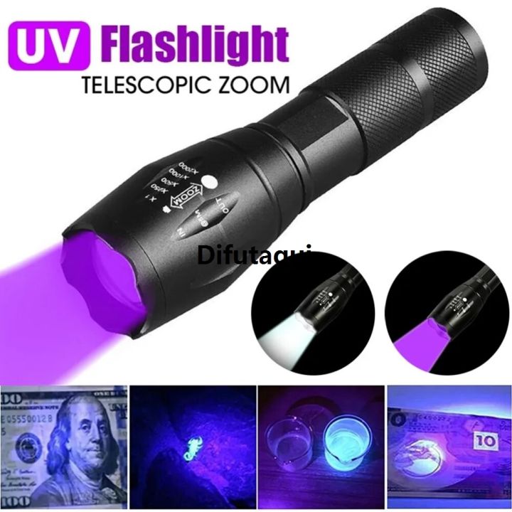 Difutagui Ultraviolet White Double Lamp Flashlight LED Retractable Zoom ...