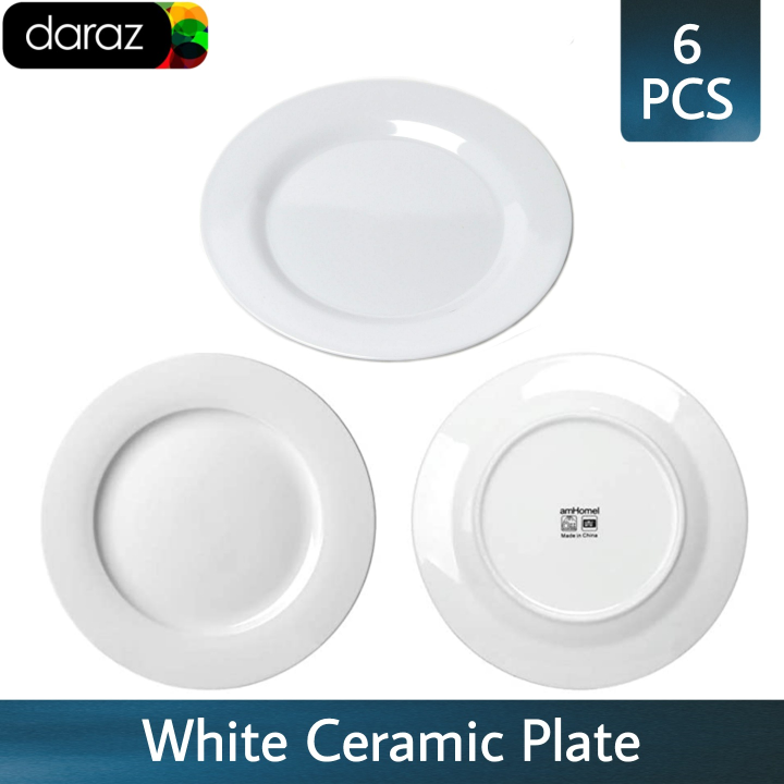 6 PCS of 11inch Ceramic White Plates Basics 6 pieces of White Dinner ...