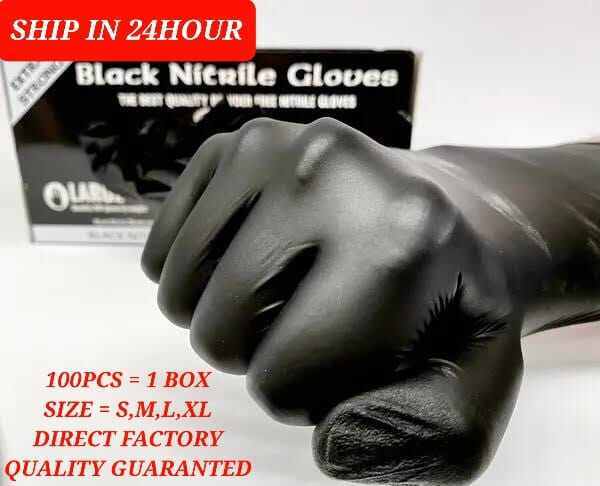 🏆(100PCS)Quality Nitrile Glove Black Powder Free Thick S/M/L/XL Sarung ...