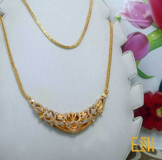 Gold Plated Traditional Bridal Sawadi Pendant With 02MM Fox Chain Long ...