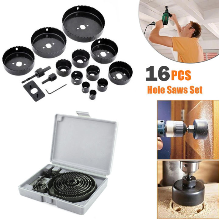 16pcs woodworking hole saw set drill bit carbon steel 19-127mm hole ...