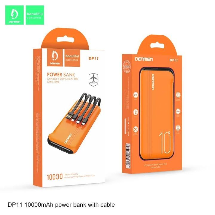 DENMEN DP11 10000mah Power Bank 2USB 2.1A With 4 Port Cables | Daraz.lk