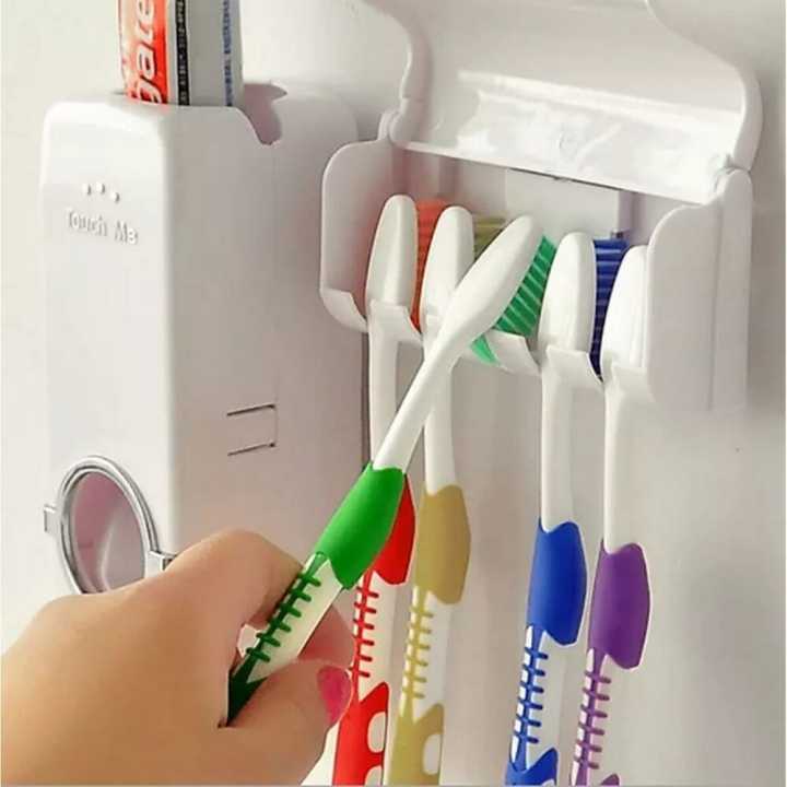 Toothpaste Dispenser & Brush Holder - White Toothpaste Dispenser with ...