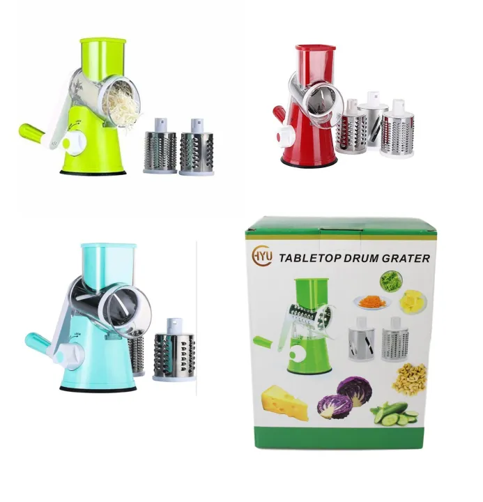 Tabletop Drum Grater Shredder Rotary with 3 Stainless Steel Rotary ...