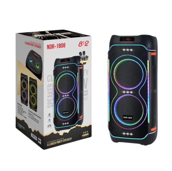 NDR-1808 100W High Power Portable Party Bluetooth Speaker Dual Wireless Microphone Built-in ...