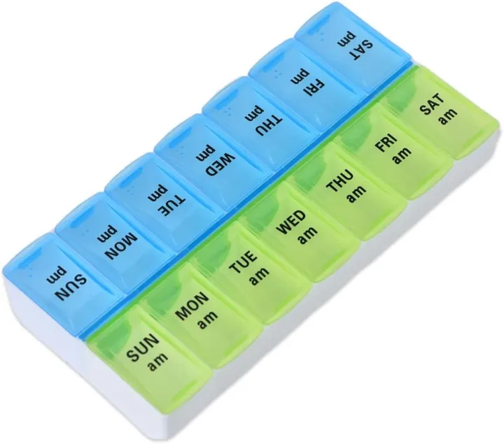 AM/PM Weekly Pill Organizer – 7 Day Pill Box, 2 Times a Day | Portable ...