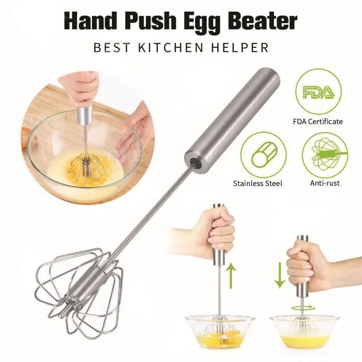 Egg Beater Stainless Steel Hand Push Whisk Blender Home Best Kitchen ...