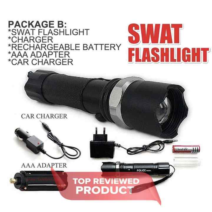 Flashlight Torch SWAT 3.7V LED Rechargeable Flashlight Heavy Duty ...