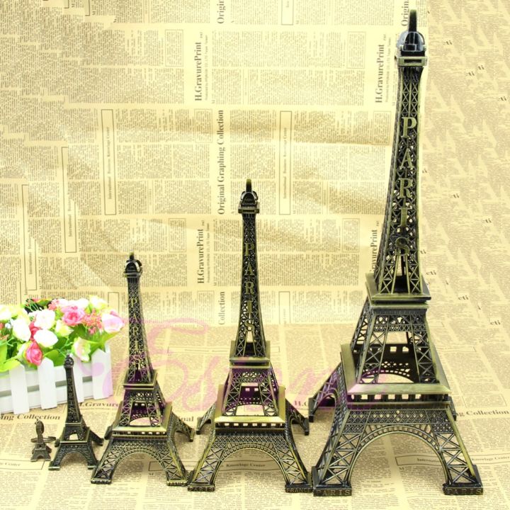 25cm Bronze Tone Paris Eiffel Tower Figurine Statue Vintage Alloy Model ...